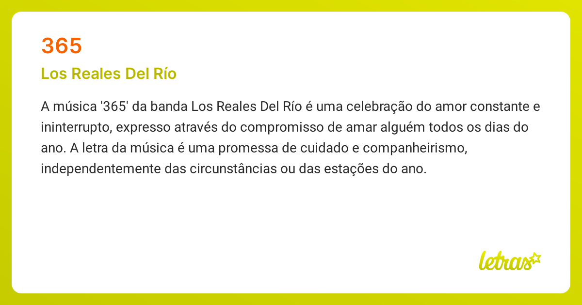 Significado da música 365 (Los Reales Del Río) - LETRAS.MUS.BR