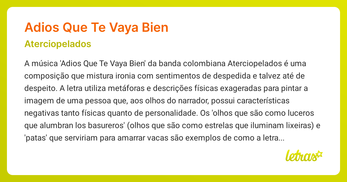 Significado da música ADIOS QUE TE VAYA BIEN (Aterciopelados) - LETRAS ...