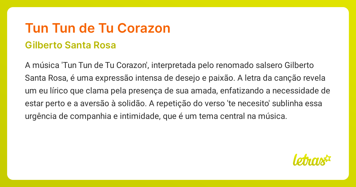 Significado da música TUN TUN DE TU CORAZON (Gilberto Santa Rosa ...