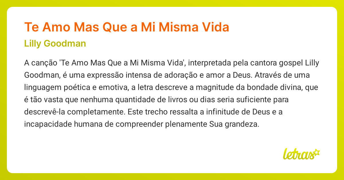 Significado da música TE AMO MAS QUE A MI MISMA VIDA (Lilly Goodman ...