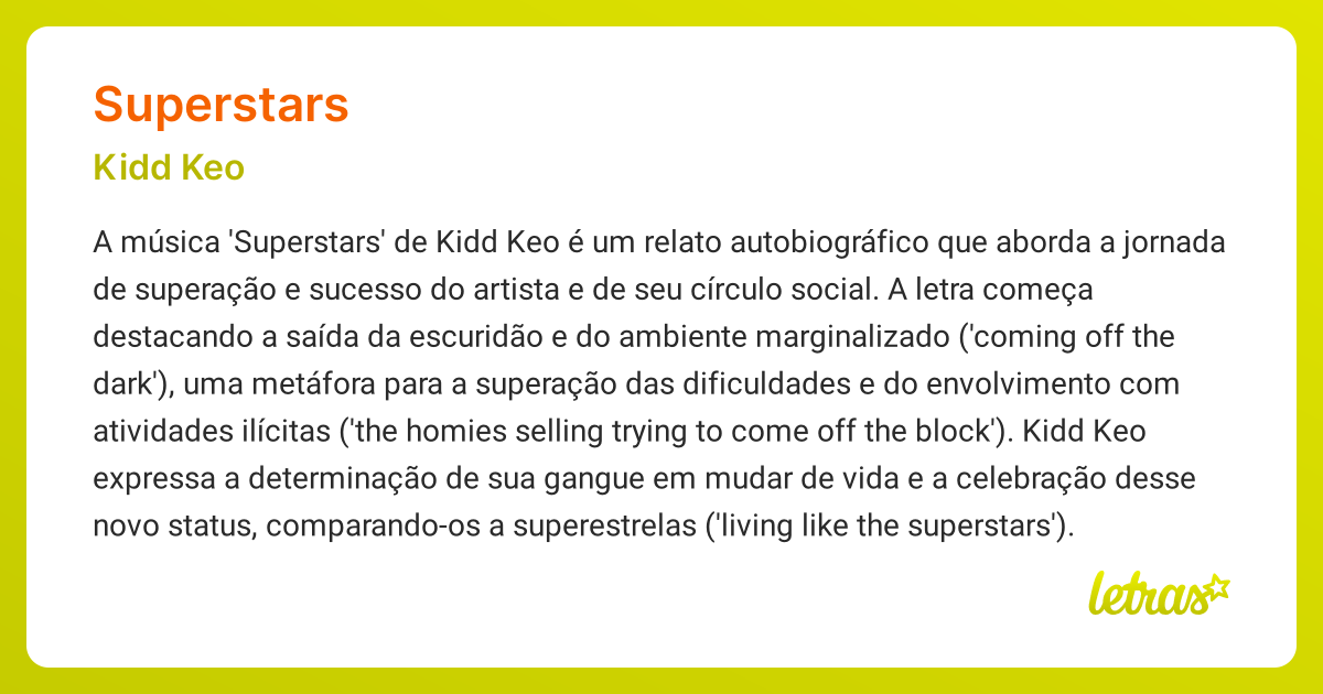 Significado da música SUPERSTARS (Kidd Keo) - LETRAS.MUS.BR