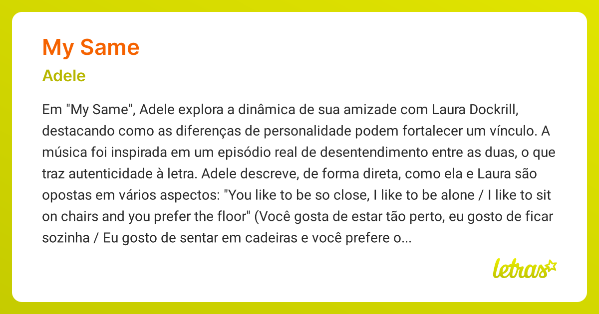 Significado da música MY SAME (Adele) - LETRAS.MUS.BR