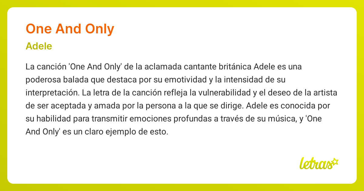 Significado de la canción ONE AND ONLY (Adele) - LETRAS.COM