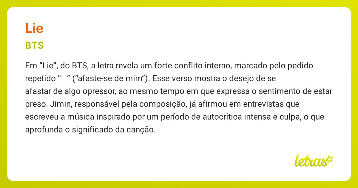 Significado da música LIE (BTS) - LETRAS.MUS.BR