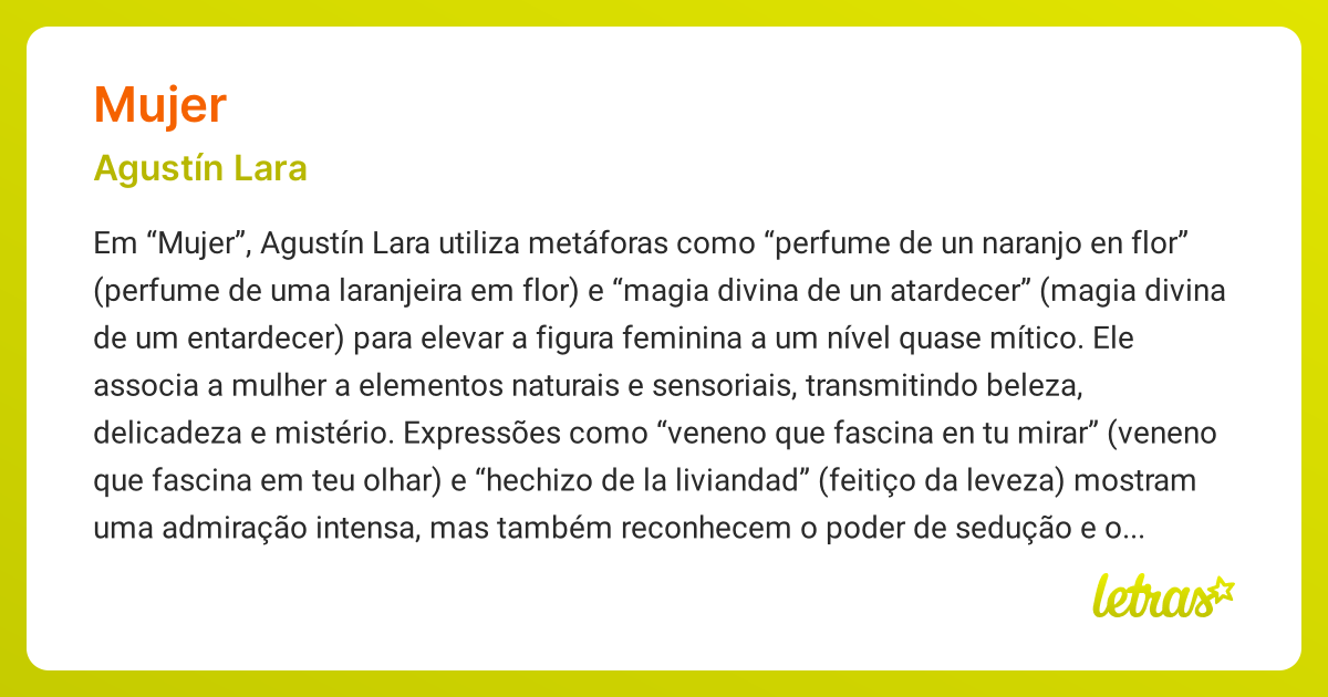 Significado da música MUJER (Agustín Lara) - LETRAS.MUS.BR