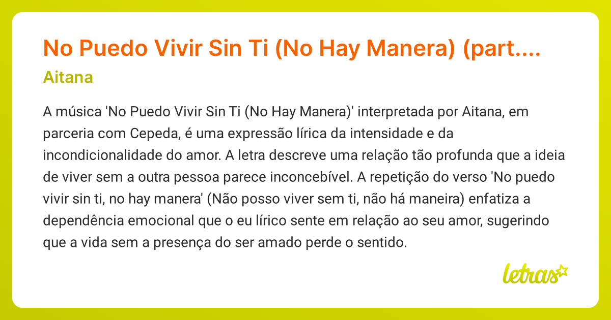 Significado da música No Puedo Vivir Sin Ti (No Hay Manera) (part ...