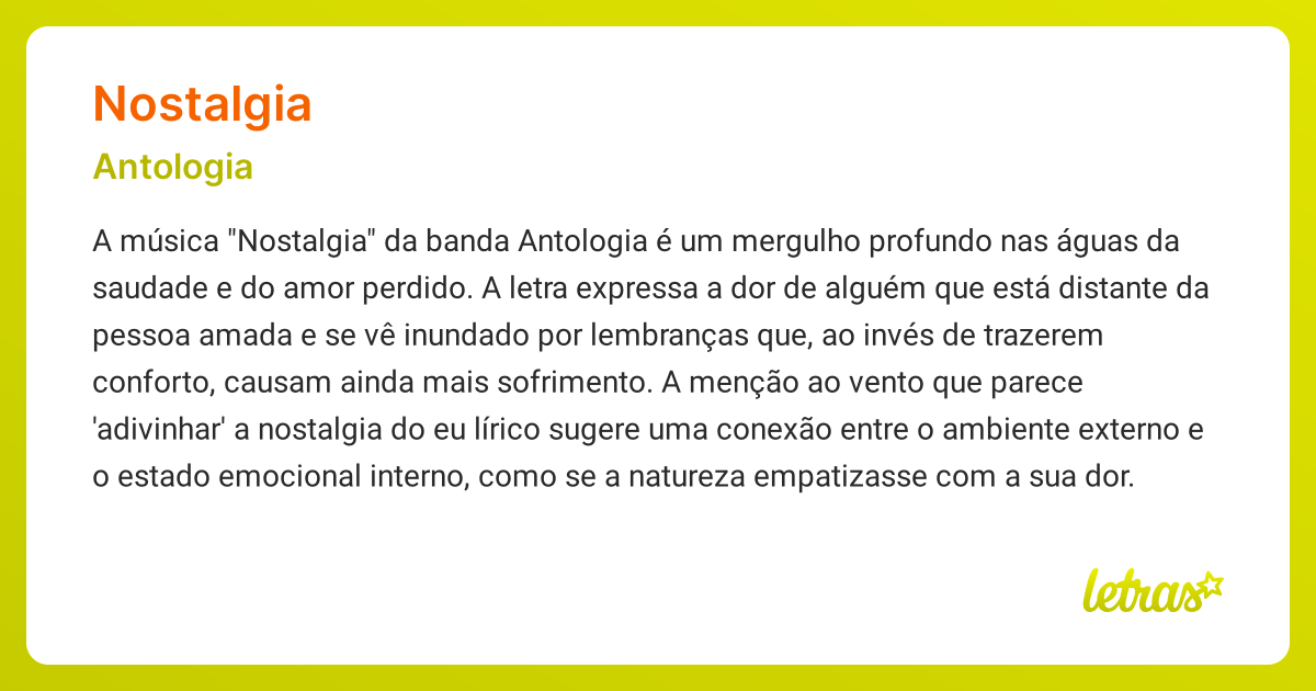 Significado da música NOSTALGIA (Antologia) - LETRAS.MUS.BR