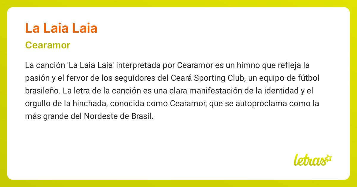 Significado de la canción LA LAIA LAIA (Cearamor) - LETRAS.COM