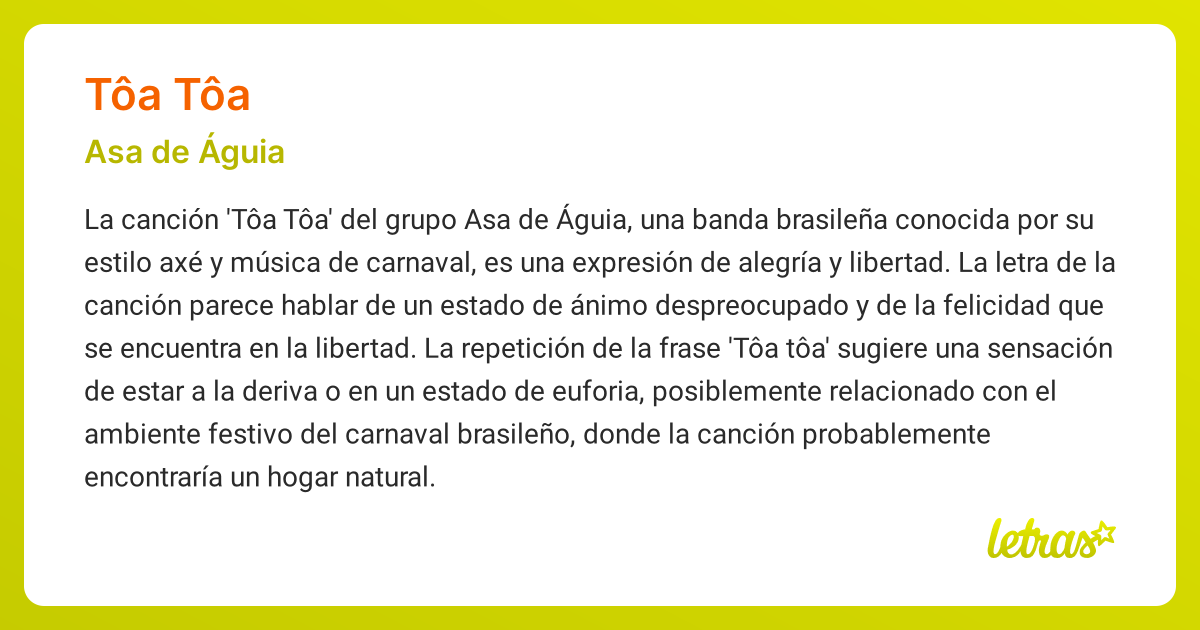 Significado de la canción TÔA TÔA (Asa de Águia) - LETRAS.COM