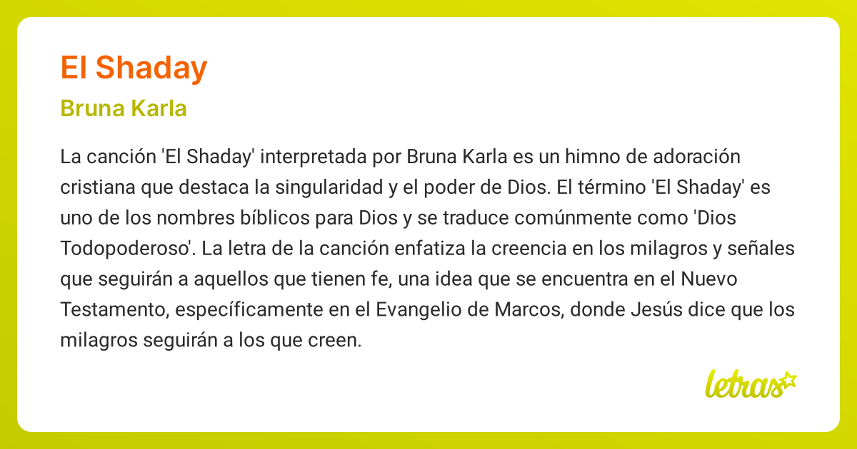 Significado de la canción EL SHADAY (Bruna Karla) - LETRAS.COM