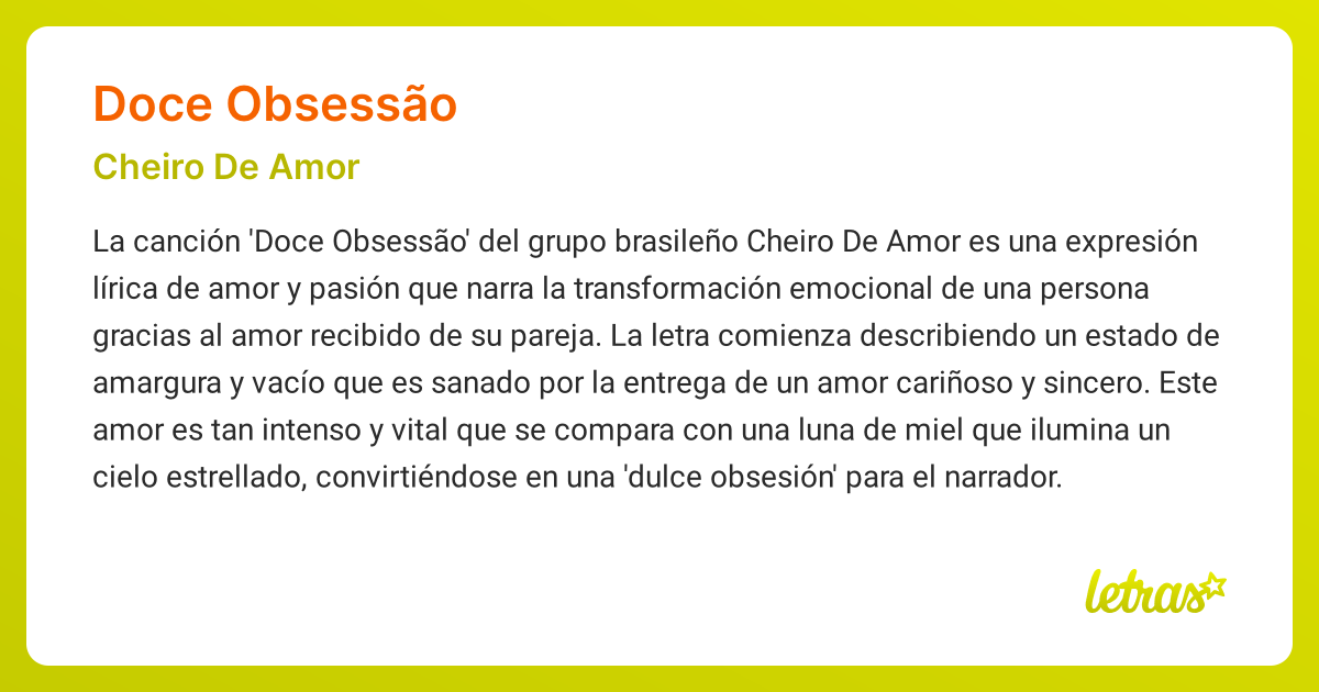 Significado de la canción DOCE OBSESSÃO (Cheiro De Amor) - LETRAS.COM