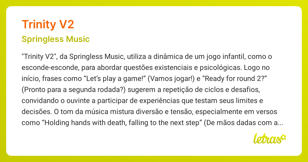 Significado da música TRINITY V2 (Springless Music) - LETRAS.MUS.BR