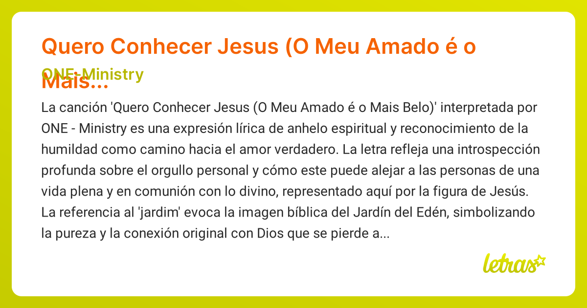 Significado de la canción Quero Conhecer Jesus (O Meu Amado é o Mais ...