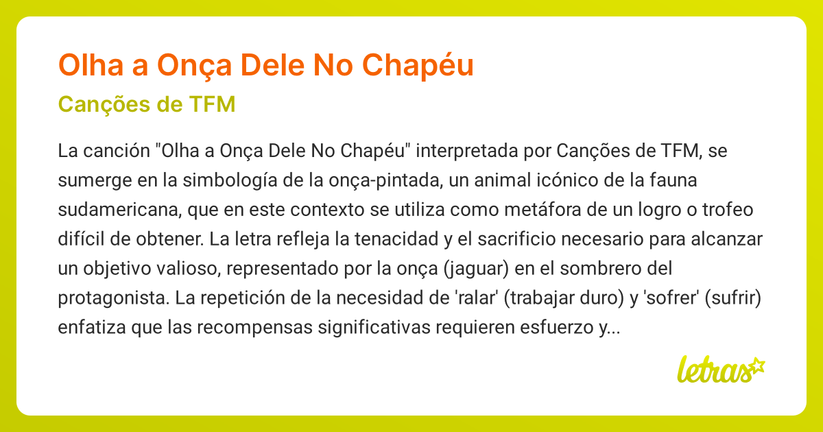 Significado de la canción OLHA A ONÇA DELE NO CHAPÉU (Canções de TFM ...