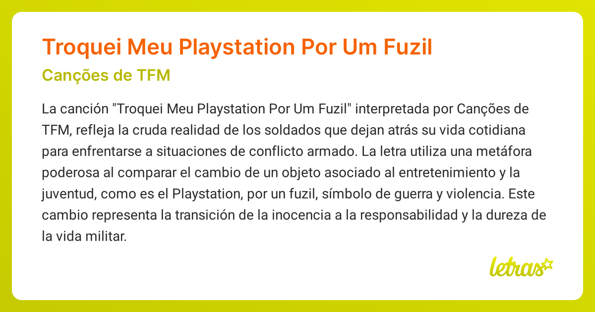 Significado de la canción Troquei Meu Playstation Por Um Fuzil (Canções ...
