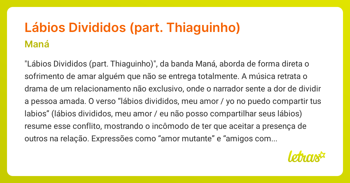 Significado da música Lábios Divididos (part. Thiaguinho) (Maná ...