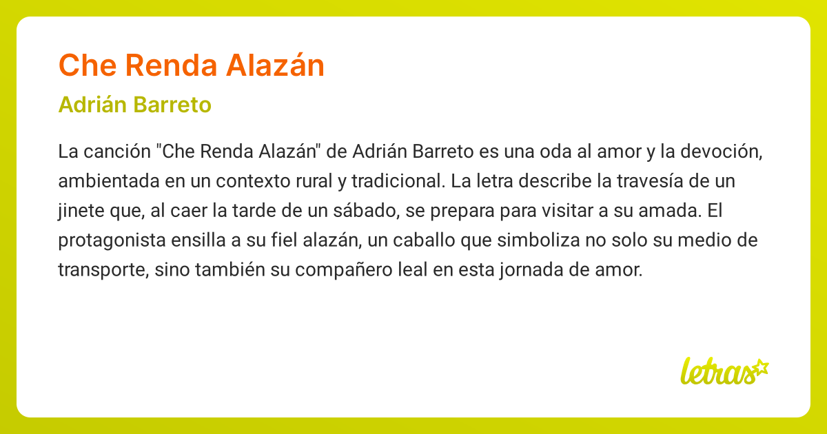 Significado de la canción CHE RENDA ALAZÁN (Adrián Barreto) - LETRAS.COM