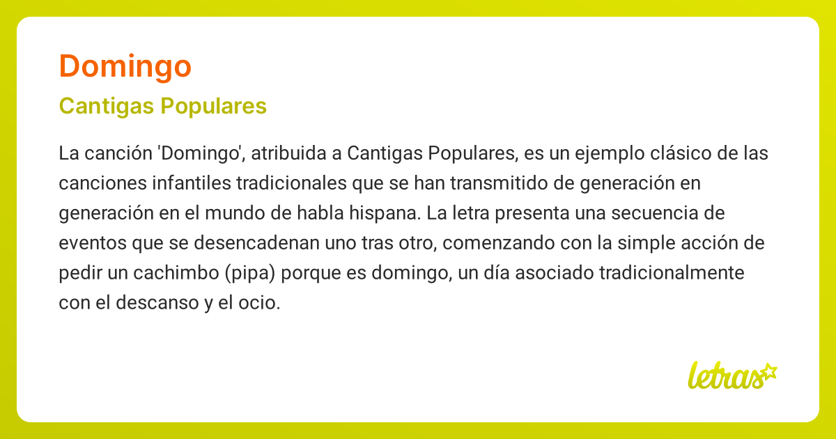 Significado de la canción DOMINGO (Cantigas Populares) - LETRAS.COM