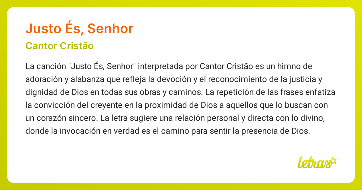 Significado de la canción JUSTO ÉS, SENHOR (Cantor Cristão) - LETRAS.COM