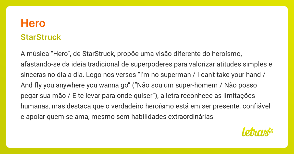 Significado da música HERO (StarStruck) - LETRAS.MUS.BR