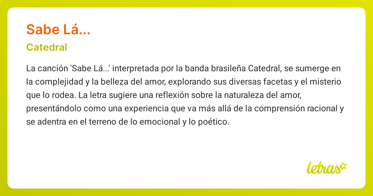 Significado de la canción SABE LÁ... (Catedral) - LETRAS.COM