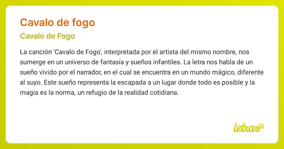 Significado de la canción CAVALO DE FOGO (Cavalo de Fogo) - LETRAS.COM