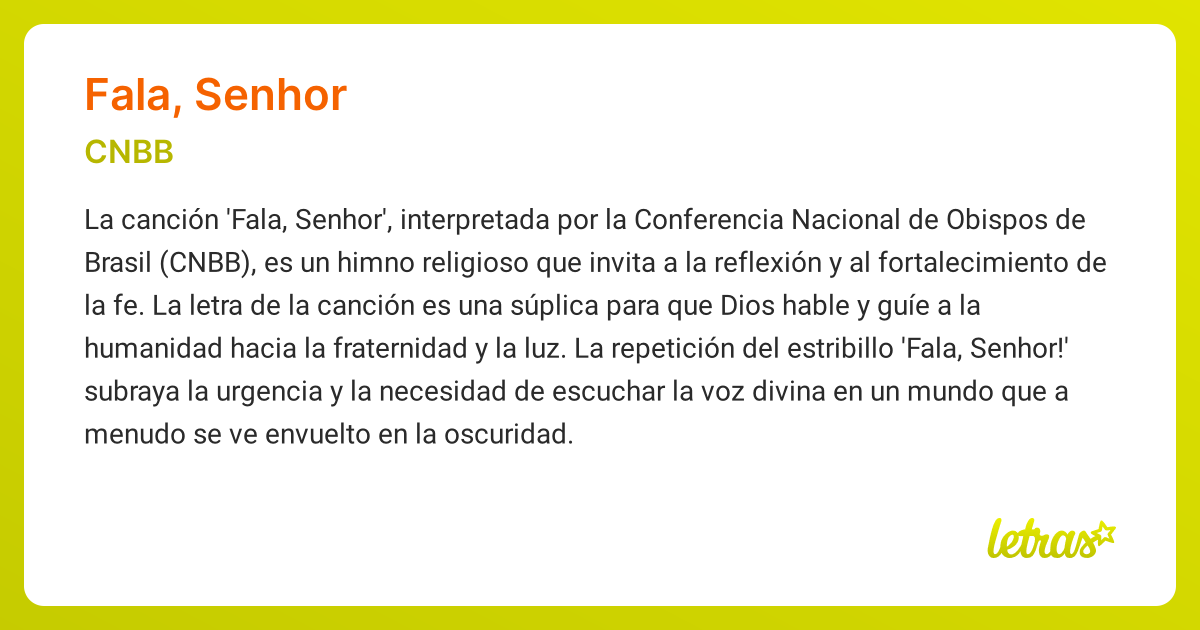 Significado de la canción FALA, SENHOR (CNBB) - LETRAS.COM