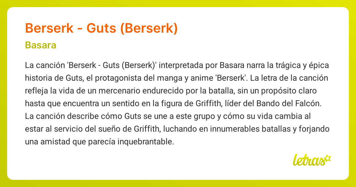 Significado de la canción BERSERK - GUTS (BERSERK) (Basara) - LETRAS.COM
