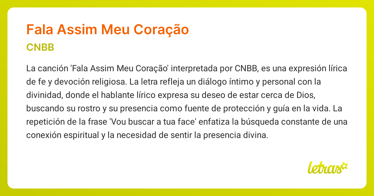 Significado de la canción FALA ASSIM MEU CORAÇÃO (CNBB) - LETRAS.COM