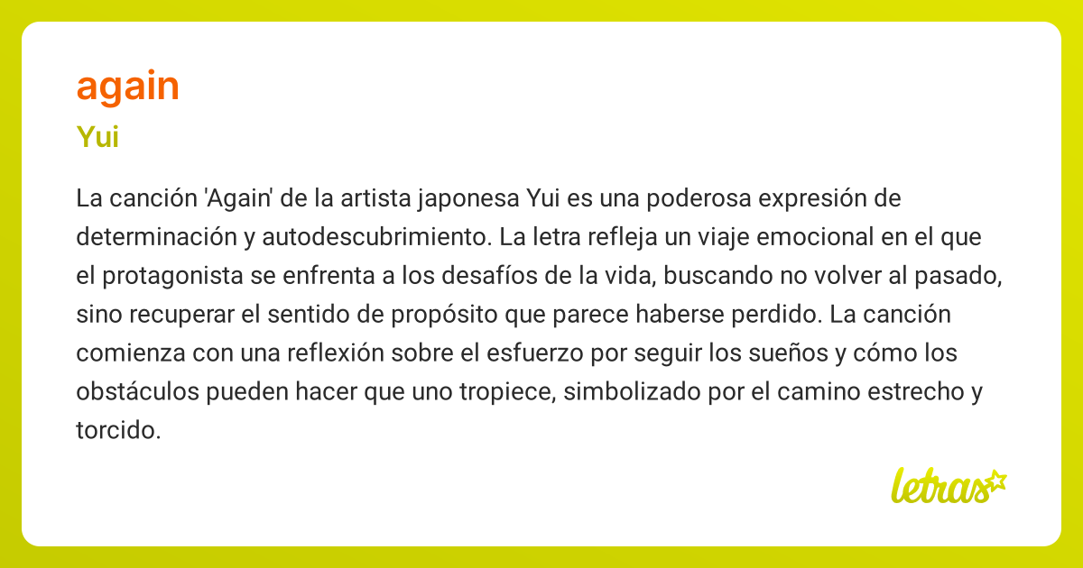 Significado de la canción AGAIN (Yui) - LETRAS.COM