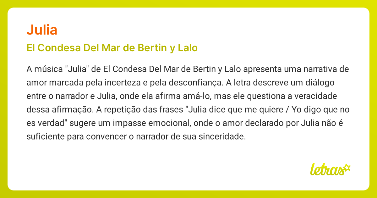 Significado da música JULIA (El Condesa Del Mar de Bertin y Lalo ...