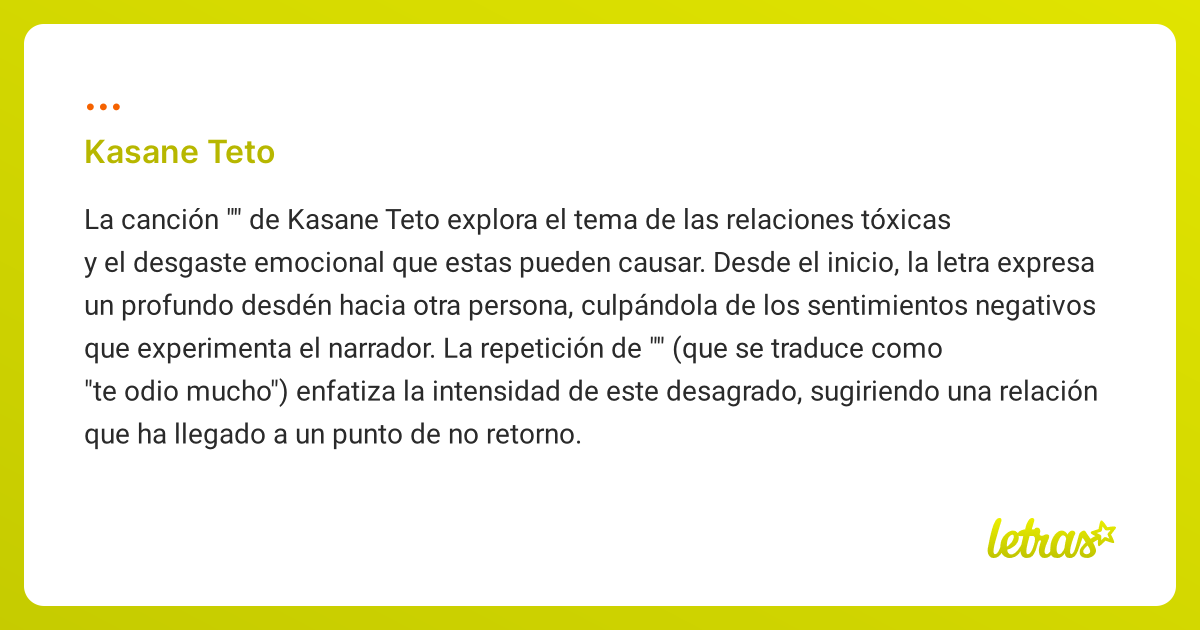 Significado de la canción ダイダイダイダイダイキライ (daidaidaidaidaikirai) (Kasane ...