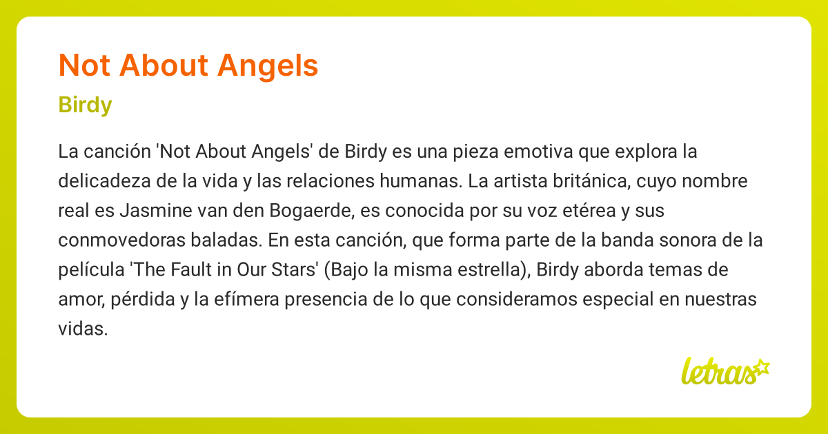Significado de la canción NOT ABOUT ANGELS (Birdy) - LETRAS.COM
