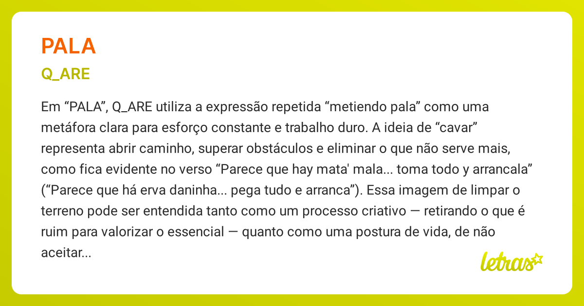 Significado da música PALA (Q_ARE) - LETRAS.MUS.BR