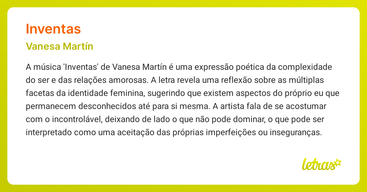 Significado da música INVENTAS (Vanesa Martín) - LETRAS.MUS.BR