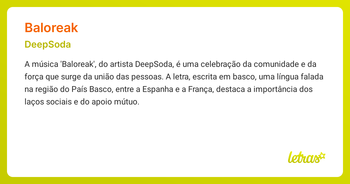 Significado da música BALOREAK (DeepSoda) - LETRAS.MUS.BR