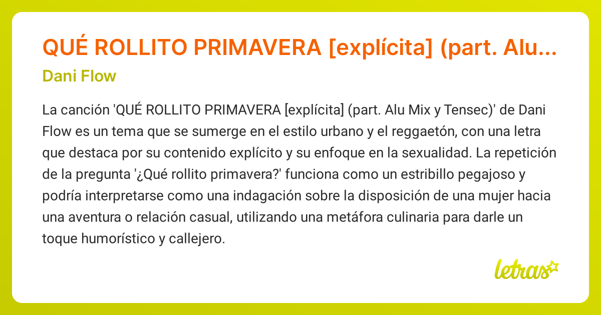 Significado de la canción QUÉ ROLLITO PRIMAVERA [explícita] (part. Alu ...