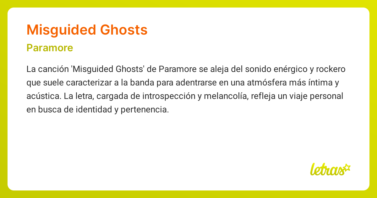 Significado de la canción MISGUIDED GHOSTS (Paramore) - LETRAS.COM