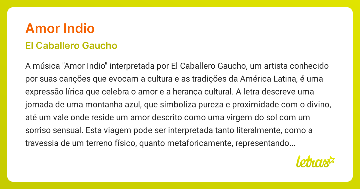 Significado da música AMOR INDIO (El Caballero Gaucho) - LETRAS.MUS.BR