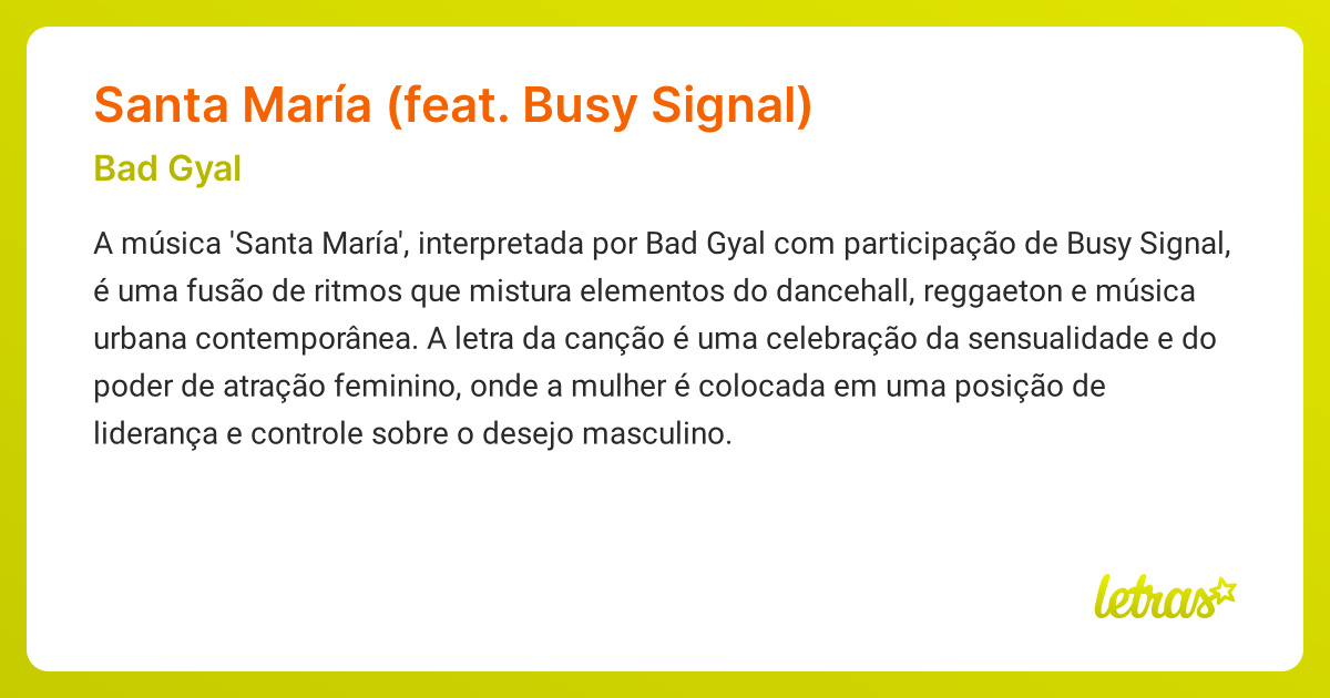 Significado da música Santa María (feat. Busy Signal) (Bad Gyal ...