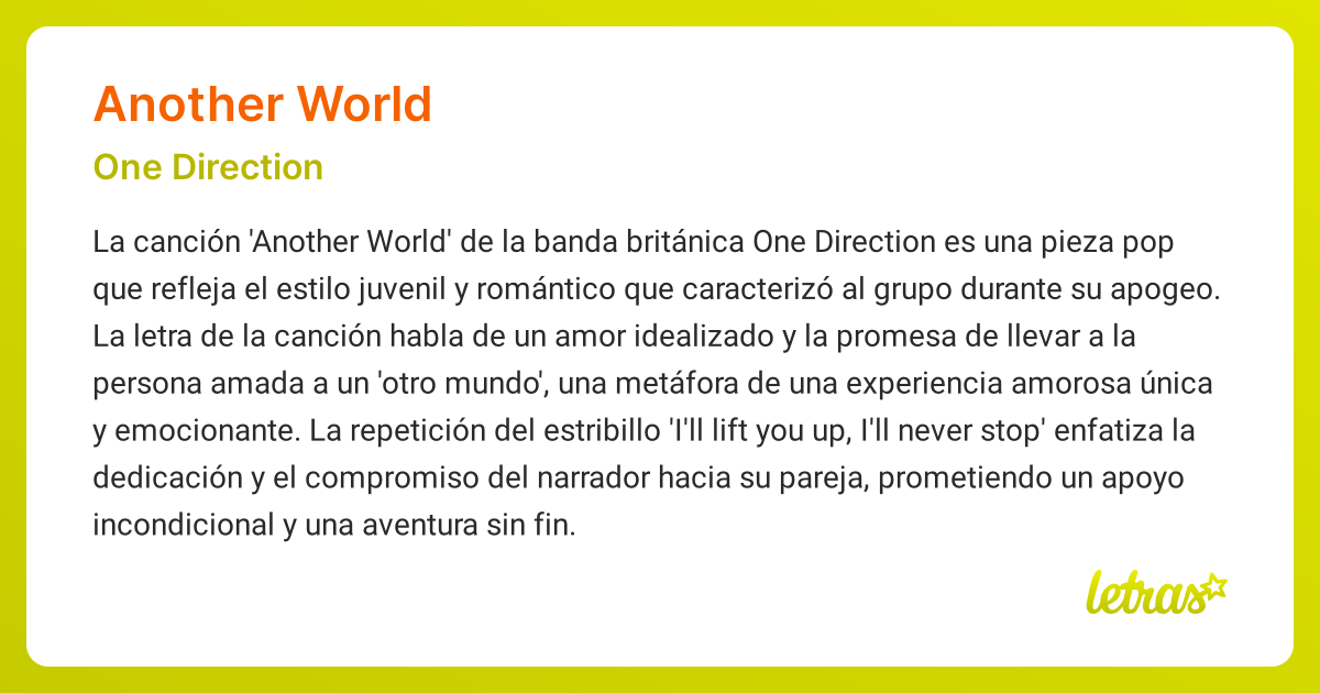 Significado de la canción ANOTHER WORLD (One Direction) - LETRAS.COM