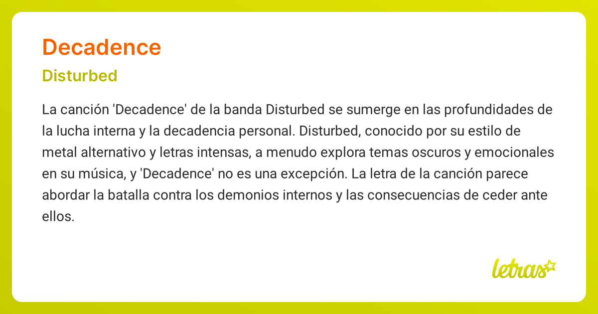 Significado de la canción DECADENCE (Disturbed) - LETRAS.COM