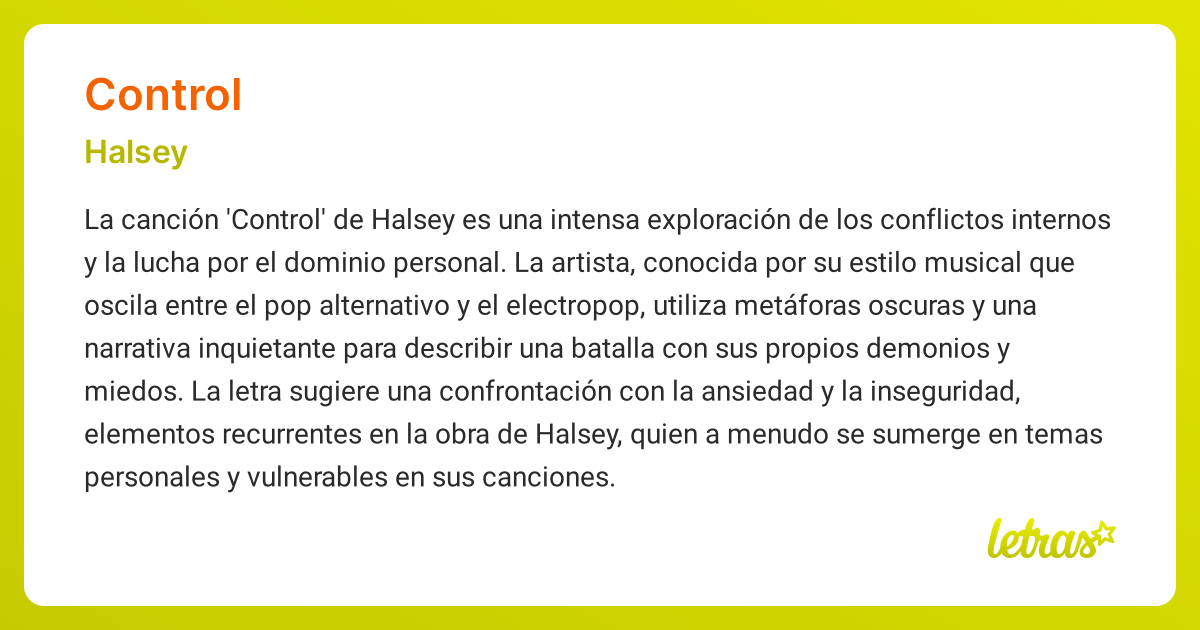 Significado de la canción CONTROL (Halsey) - LETRAS.COM