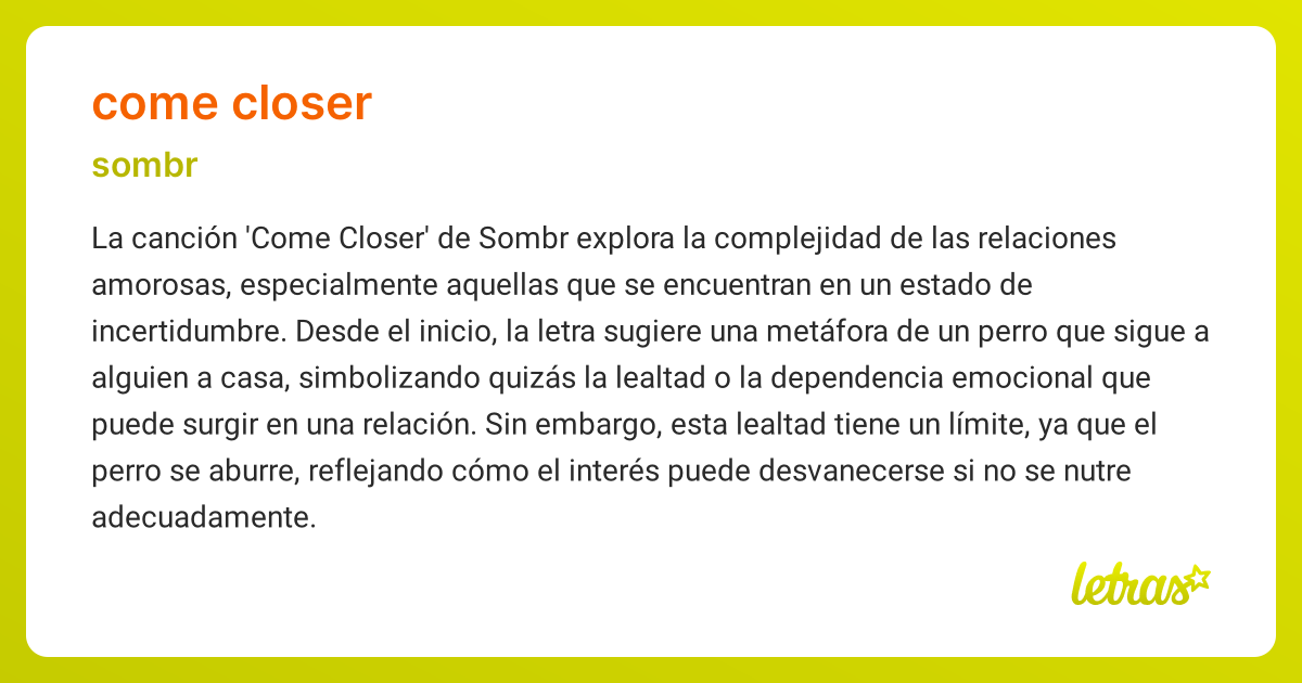 Significado de la canción COME CLOSER (sombr) - LETRAS.COM