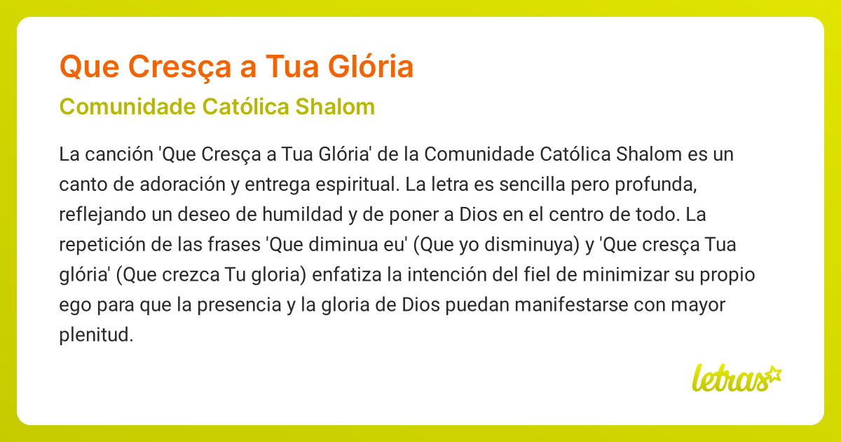 Significado de la canción QUE CRESÇA A TUA GLÓRIA (Comunidade Católica ...