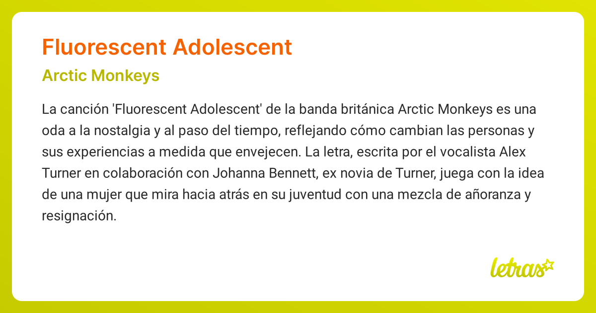 Significado de la canción FLUORESCENT ADOLESCENT (Arctic Monkeys) - LETRAS.COM