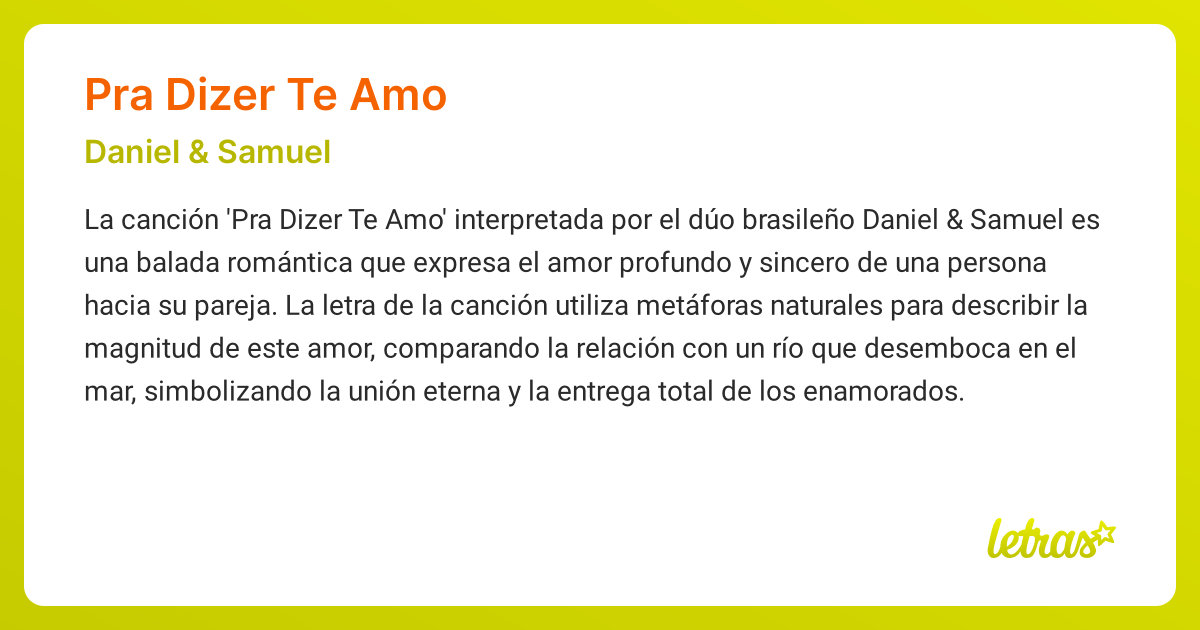 Significado de la canción PRA DIZER TE AMO (Daniel & Samuel) - LETRAS.COM
