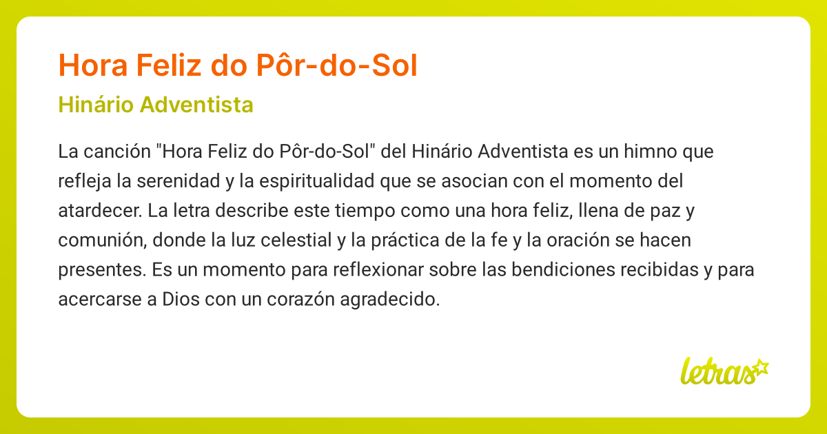 Significado de la canción HORA FELIZ DO PÔR-DO-SOL (Hinário Adventista ...