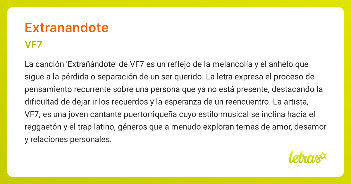 Significado de la canción EXTRANANDOTE (VF7) - LETRAS.COM