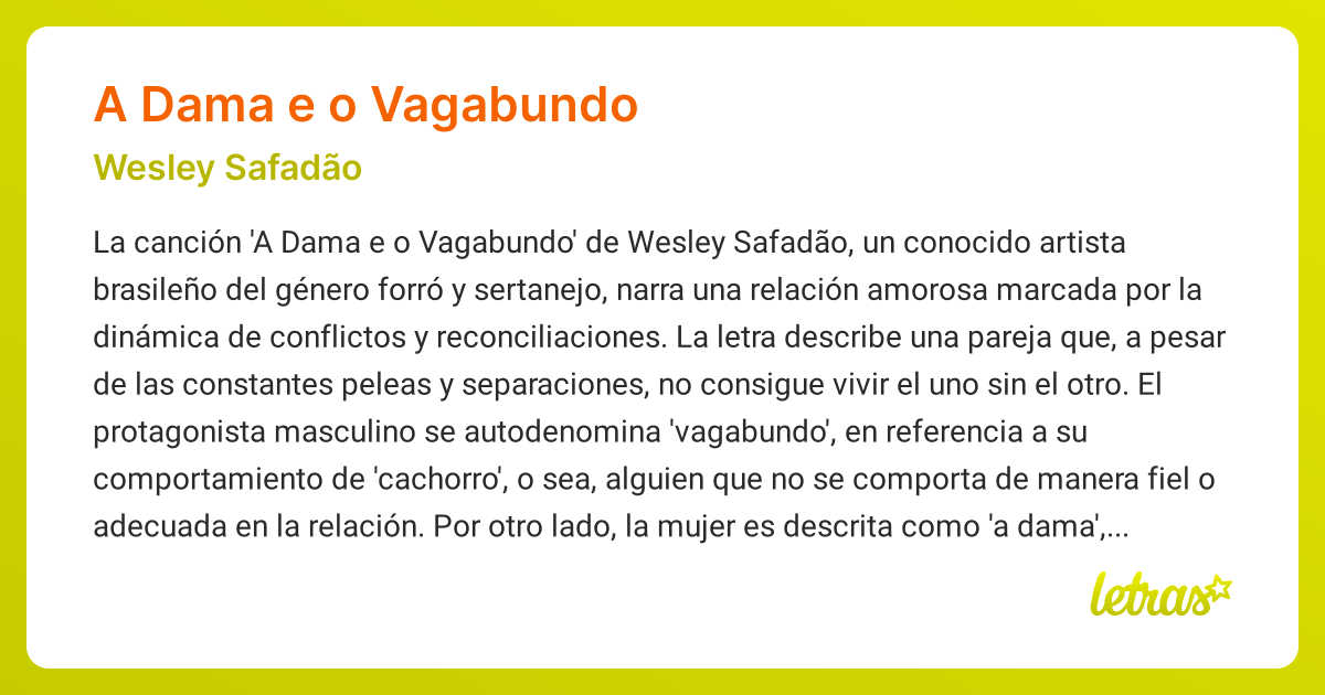 Significado de la canción A DAMA E O VAGABUNDO (Wesley Safadão ...